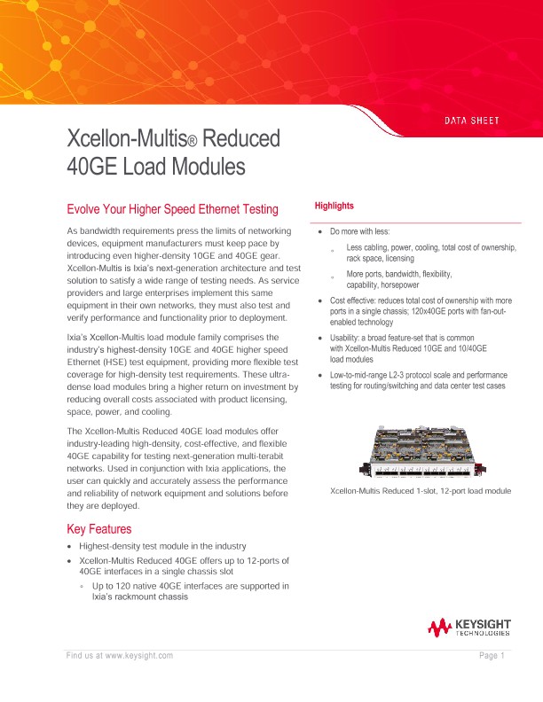 Xcellon-Multis® Reduced 40GE Load Modules PDF Asset Page | Keysight